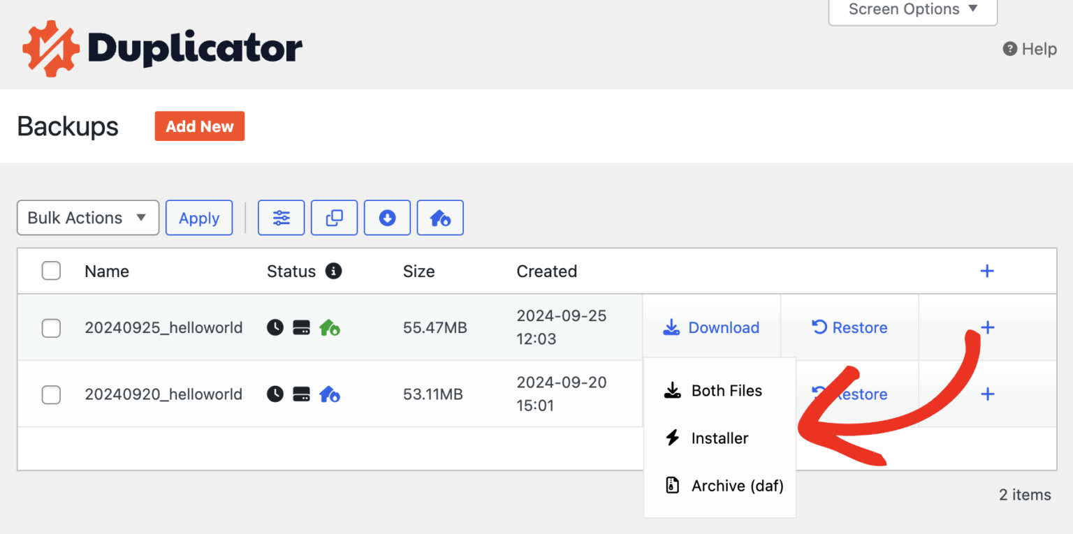 Locating the Original Installer in Backup File - Duplicator