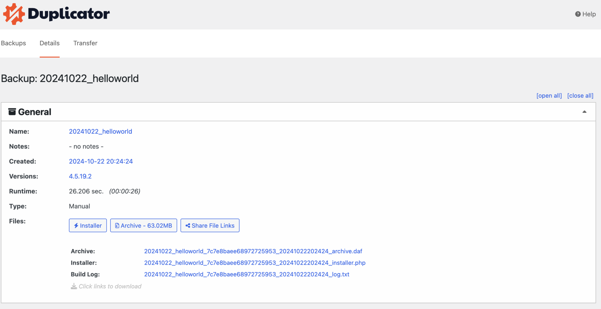 How do I read the Backup Build log? - Duplicator