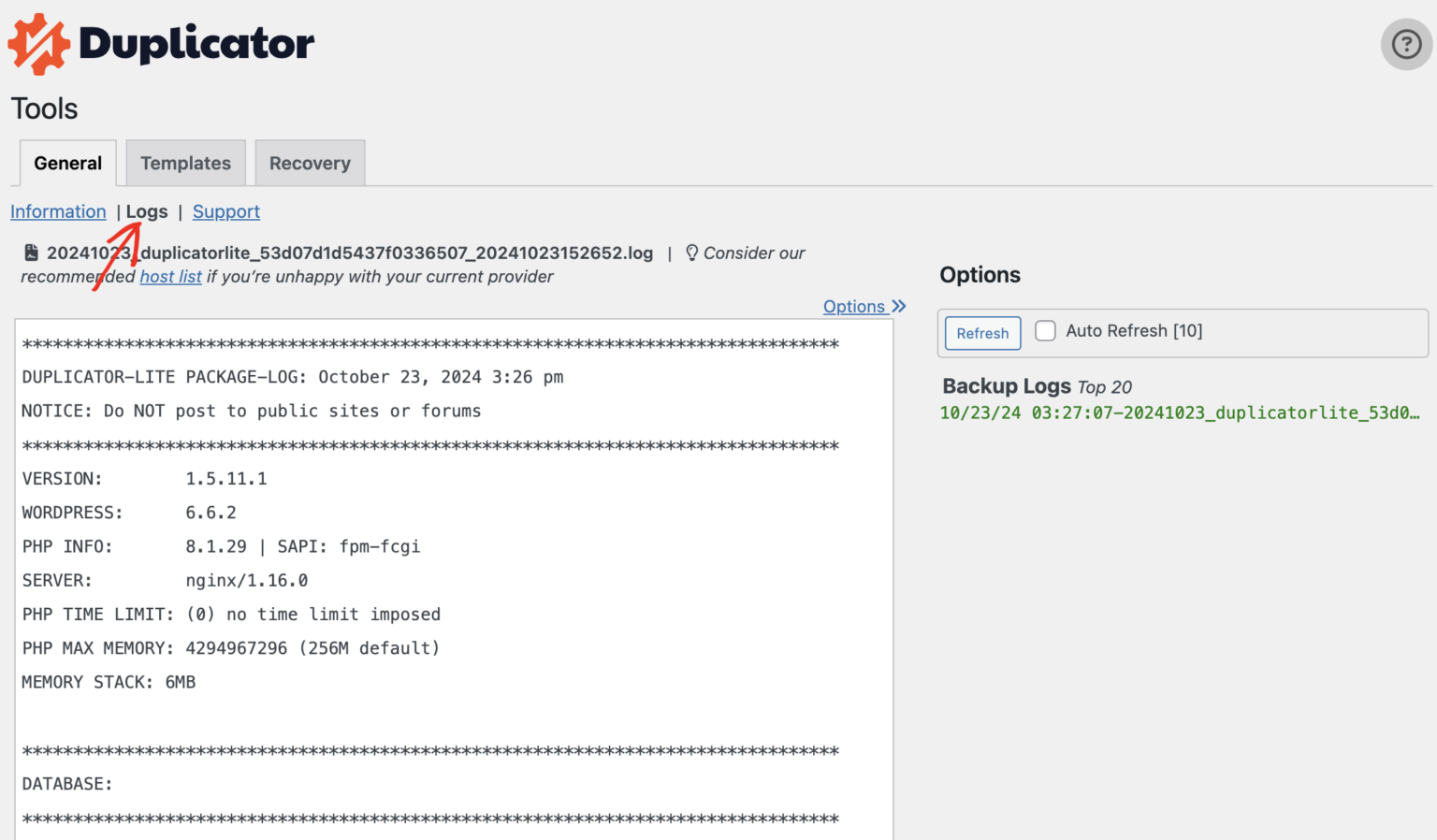 How do I read the Backup Build log? - Duplicator