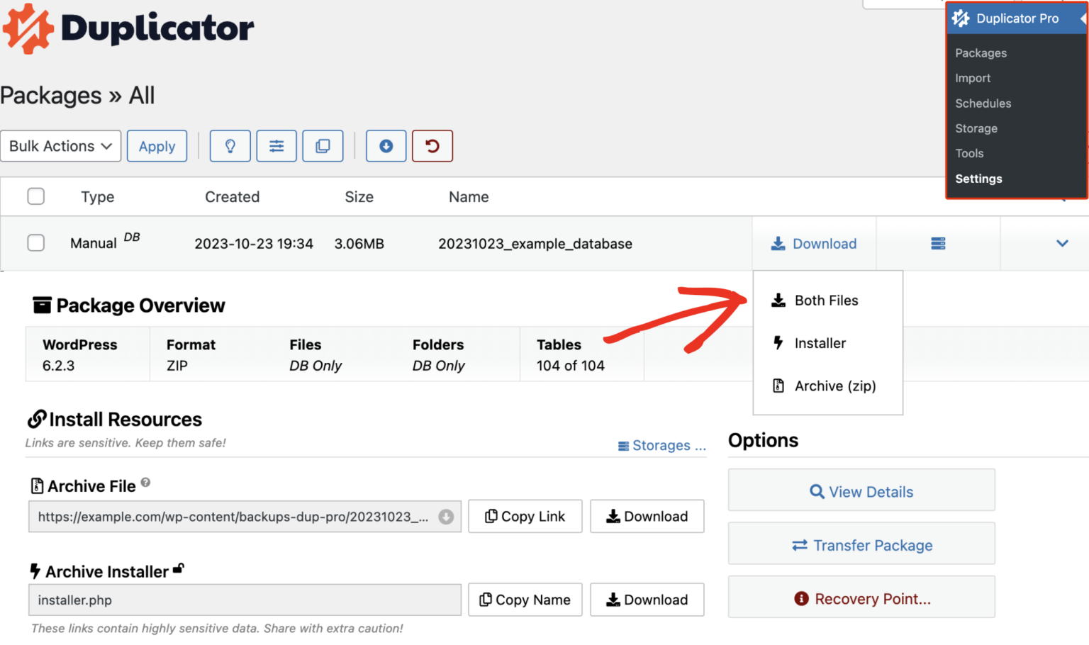 Creating Database Only Backup Duplicator