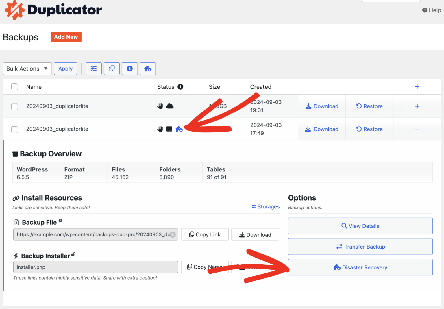 Recover Your Site Using Disaster Recovery - Duplicator